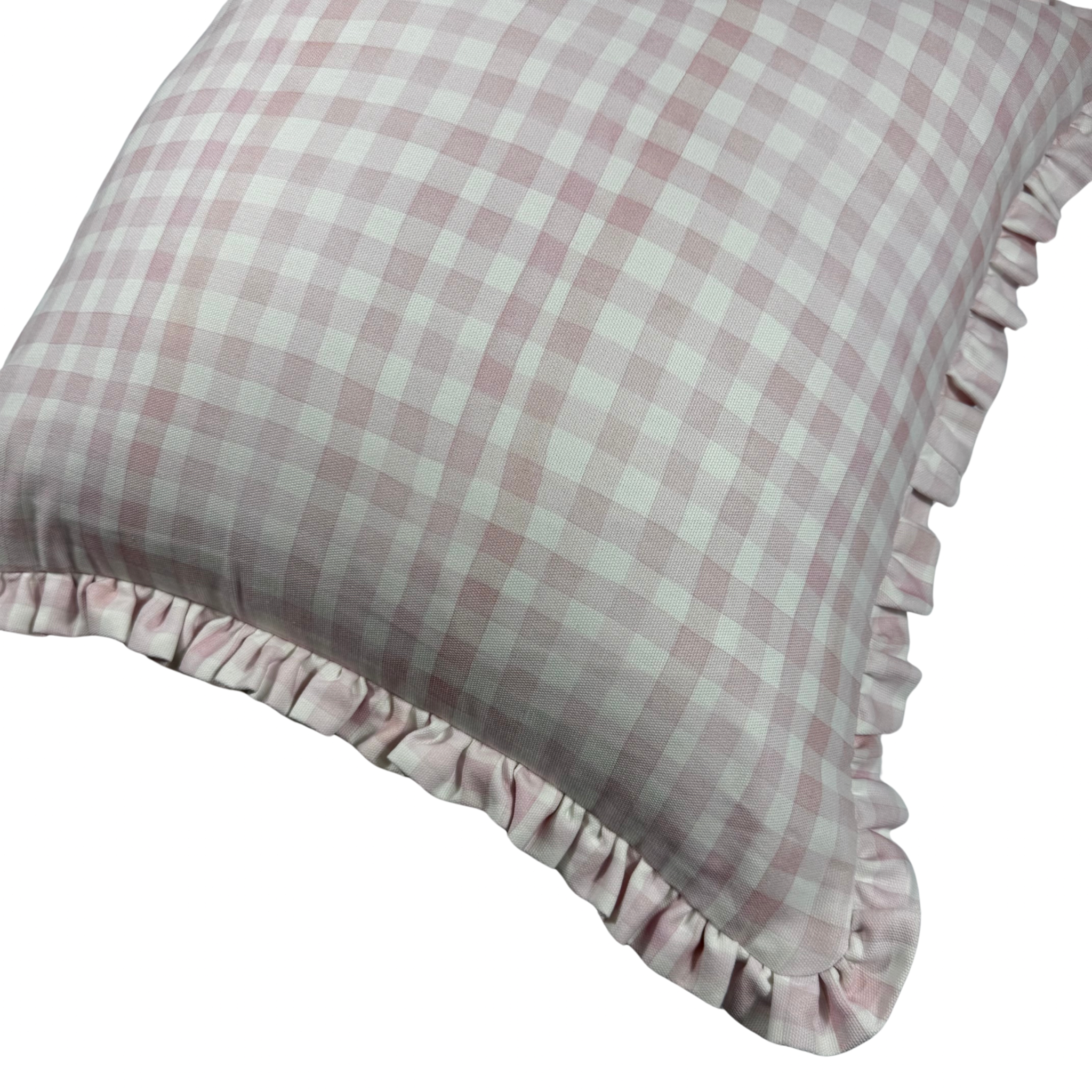 Magnolia Ruffled Pink Check Cushion 60x60cm – Magnolia Interiors Australia